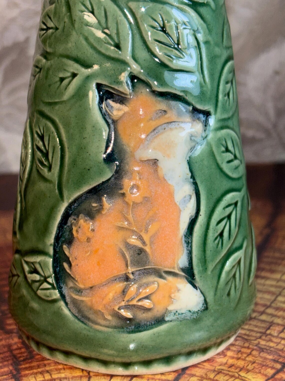 Pottery Fox Vase, Leaf Design, Handmade - Etsy