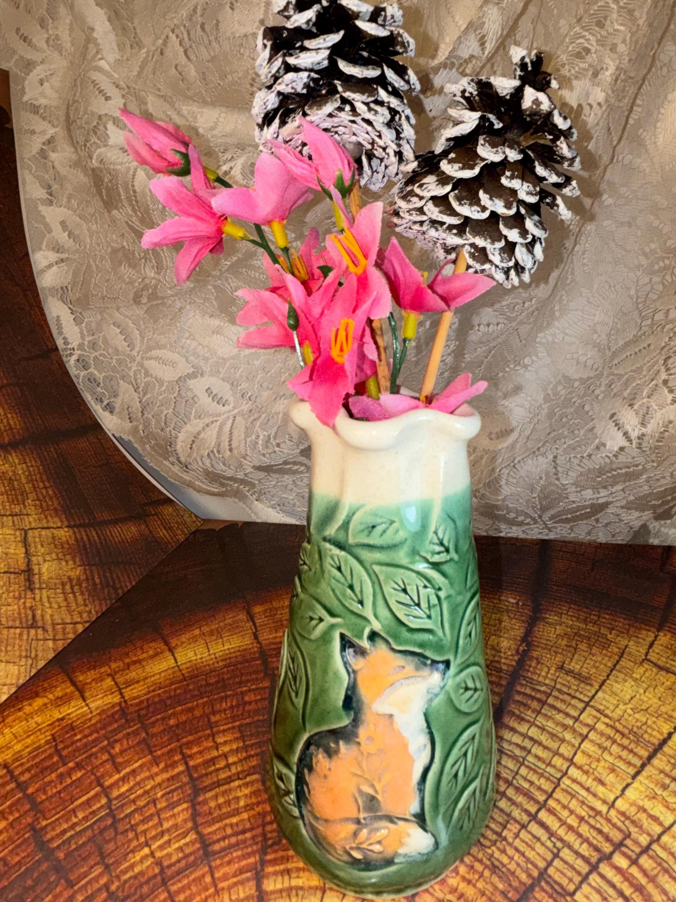 Pottery Fox Vase, Leaf Design, Handmade - Etsy