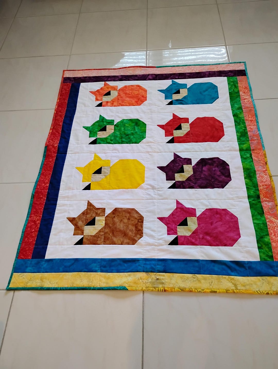 Handmade Batik Cat Baby Quilt: Colorful Patchwork Nursery Decor ...