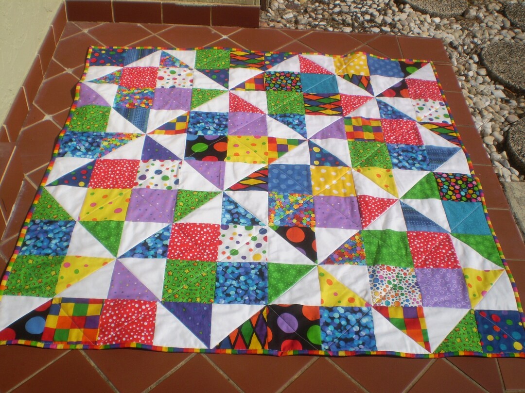 Handmade Baby Quilt, Quilts for Sale, Bright Lap Quilt, Primary Colors ...