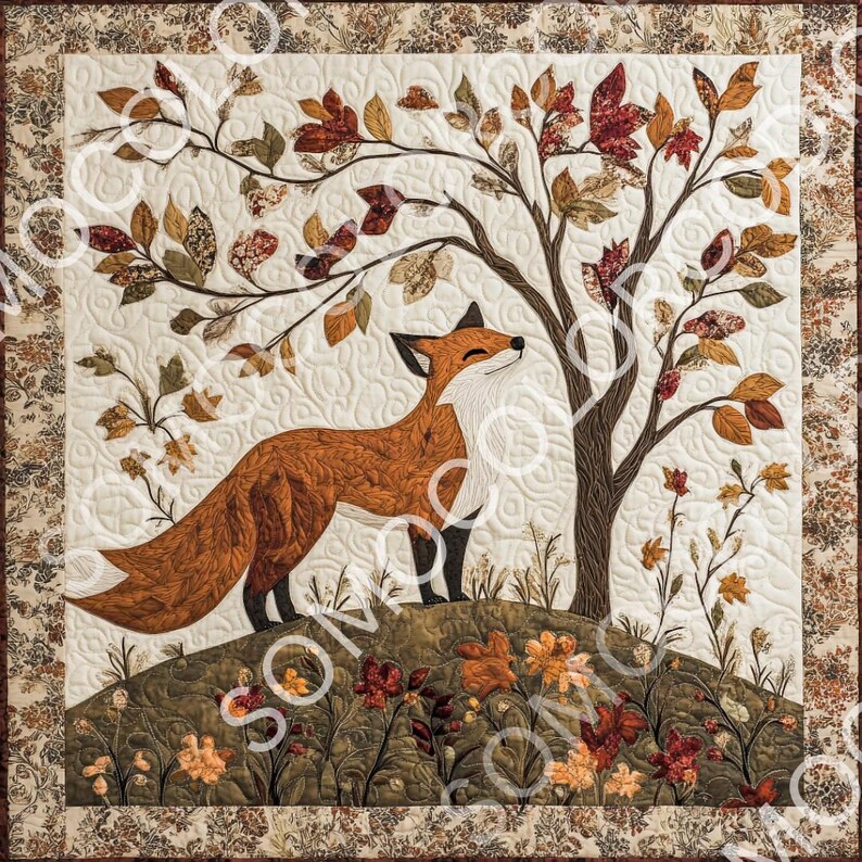 Quilted Fox Pngs, Whimsical, Primitive Farmhouse, Instant Download ...