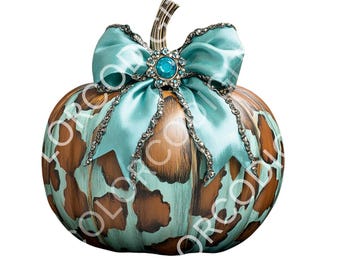 2 Cow and Turquoise Pumpkins #1- PNG Clear Background, Whimsical ...