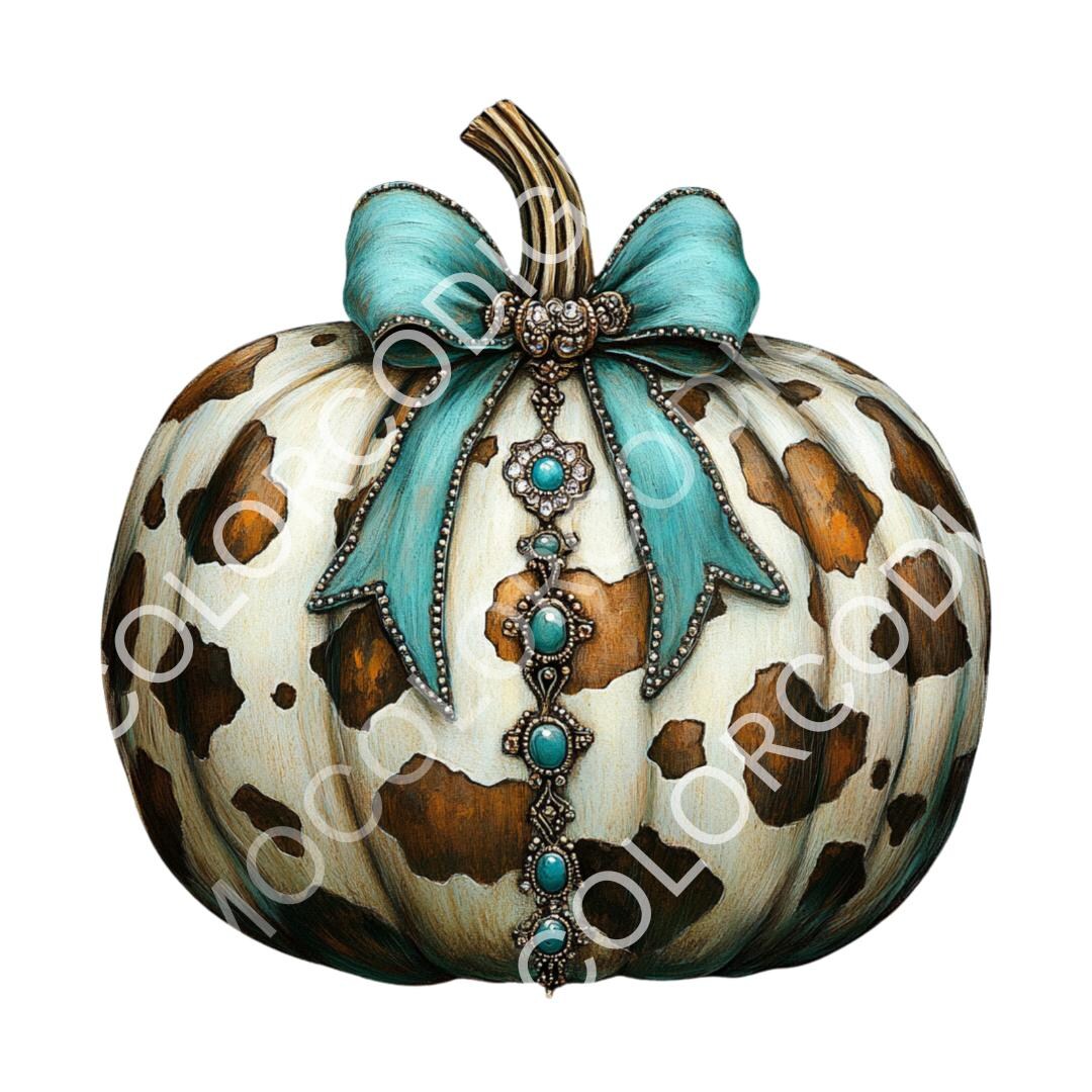 2 Cow and Turquoise Pumpkins #2 - PNG Clear Background, Whimsical ...