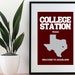 College Station Map, Aggieland Texas Map, Texas A&M Print, Aggie Dorm ...