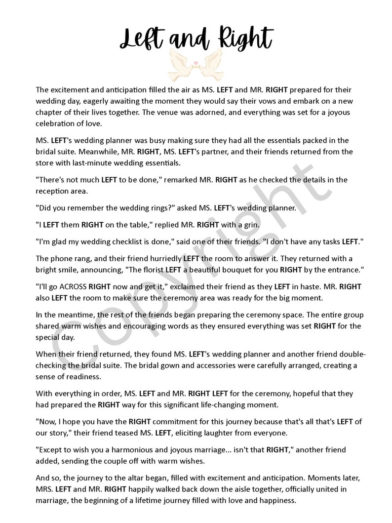 Bridal Shower Game Left Right Game, Left & Right, Pass the Prize, Fun ...