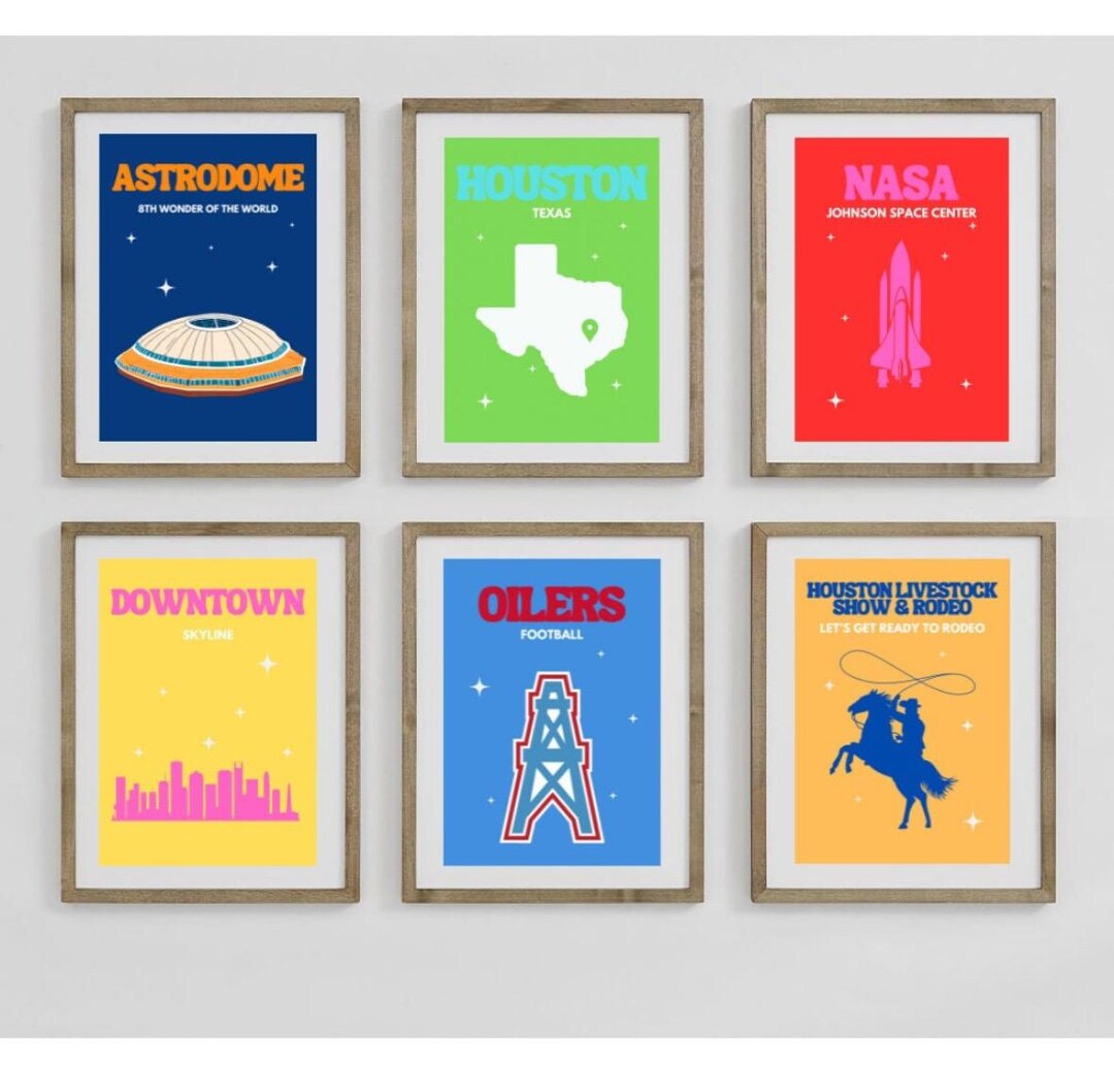 Houston Travel Poster Set, Astrodome, Oilers, Houston Rodeo (digital ...