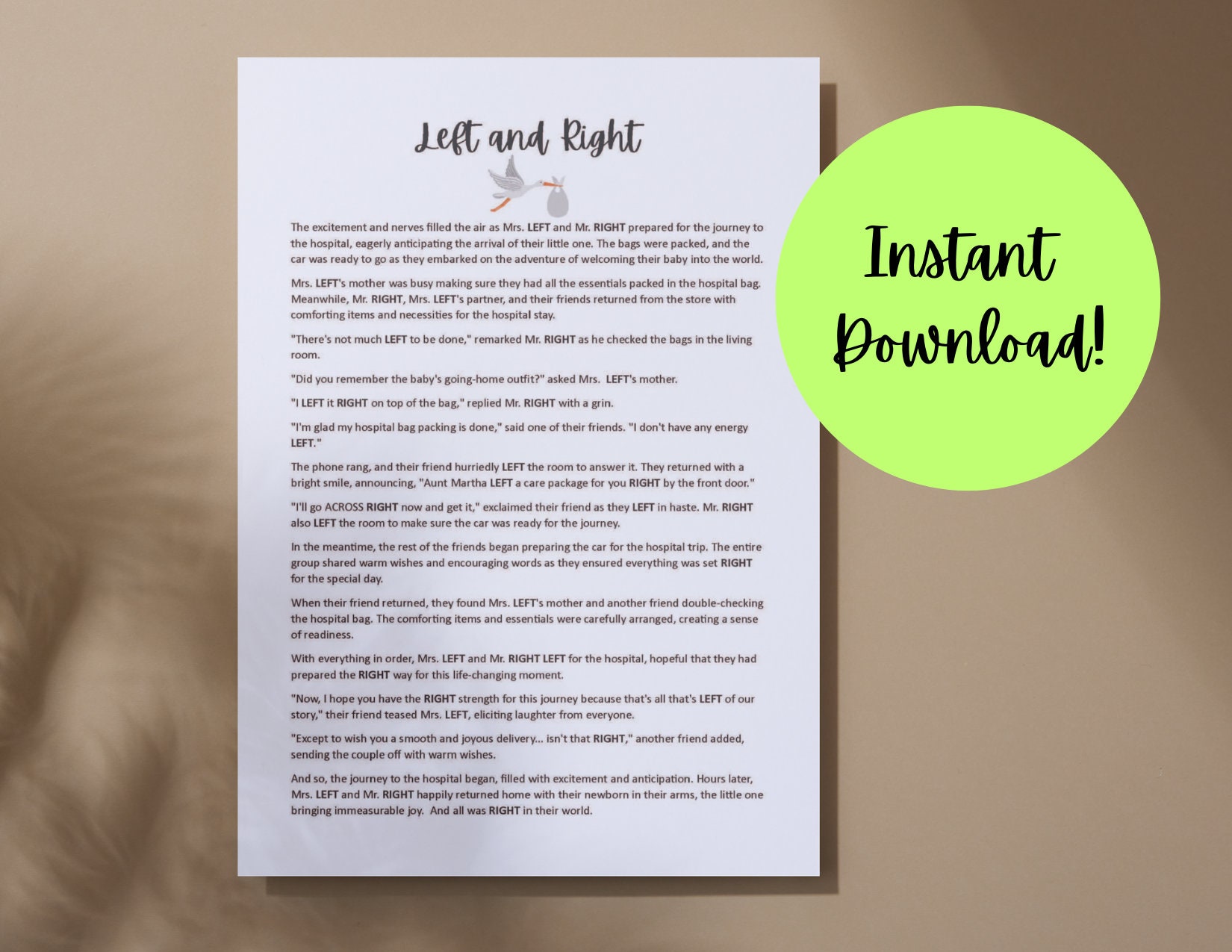 Baby Shower Game Left Right Game, Left & Right, Pass the Prize Print ...