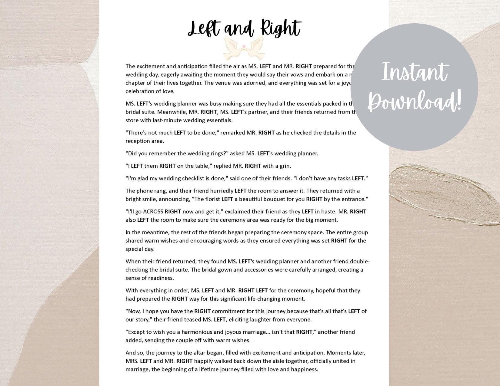 Bridal Shower Game Left Right Game, Left & Right, Pass the Prize, Fun ...