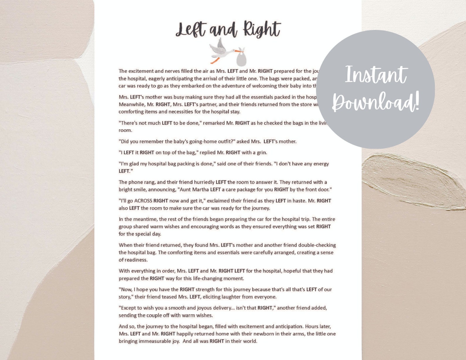 Baby Shower Game Left Right Game, Left & Right, Pass the Prize Print ...