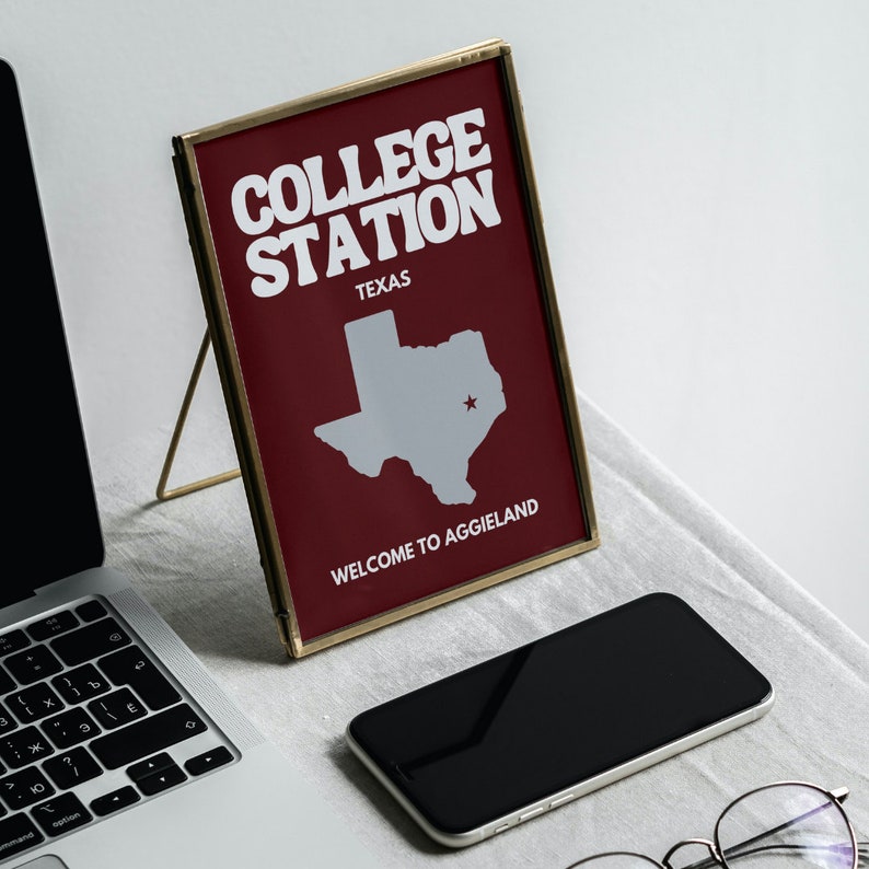 College Station Texas Map Print, Aggieland Dorm Decor (PDF) - Etsy
