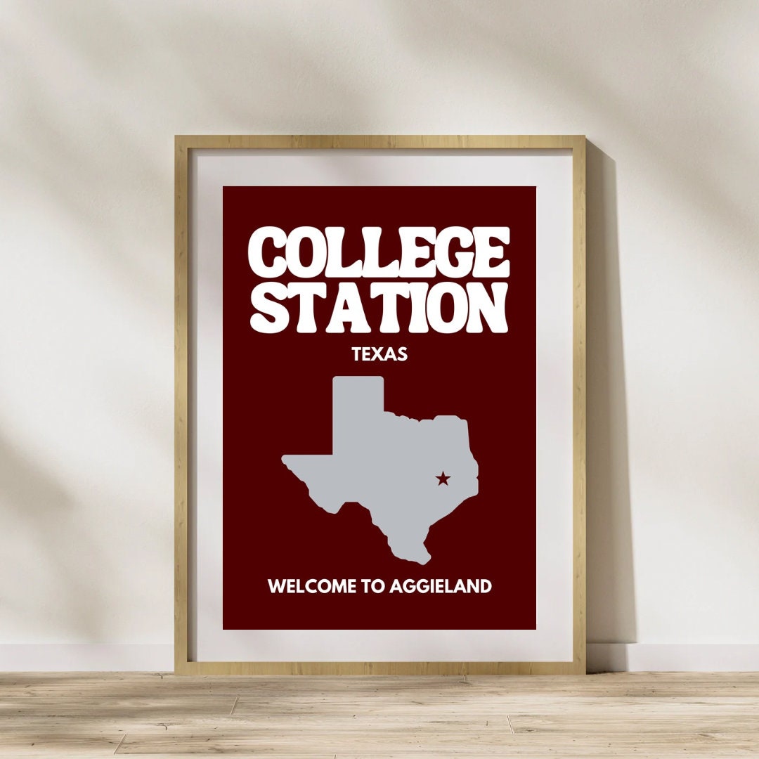 College Station Map, Aggieland Texas Map, Texas A&M Print, Aggie Dorm ...