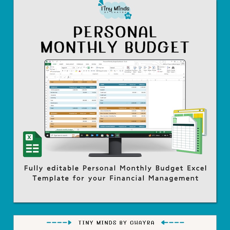 Personal Monthly Budget Excel Template - Etsy