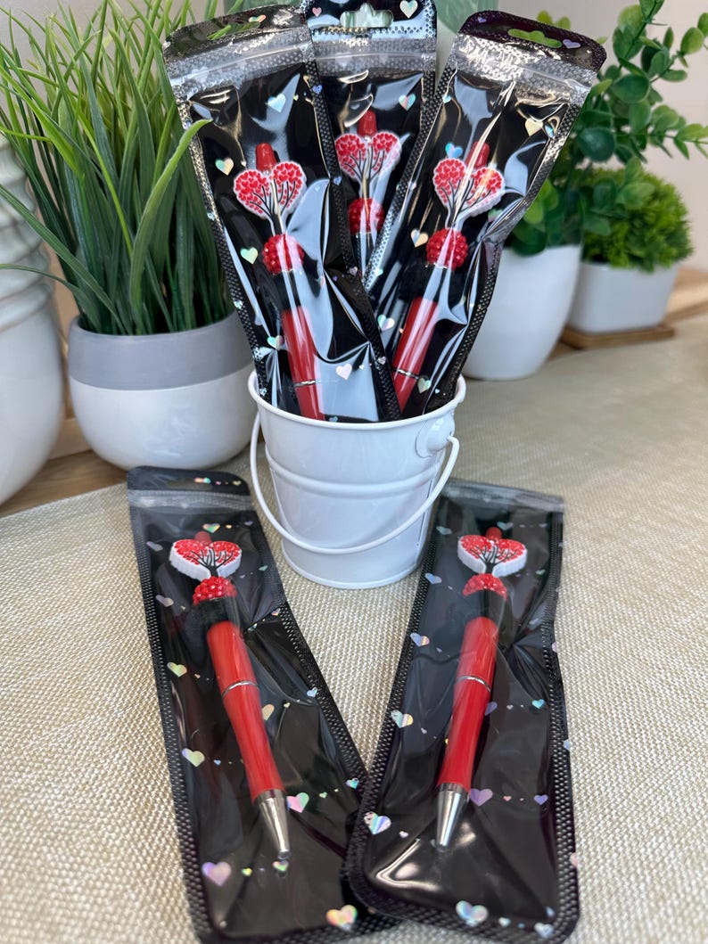 Heart Tree Pen With Red Beads & Faux Fur | Whimsical Writing Gift ...