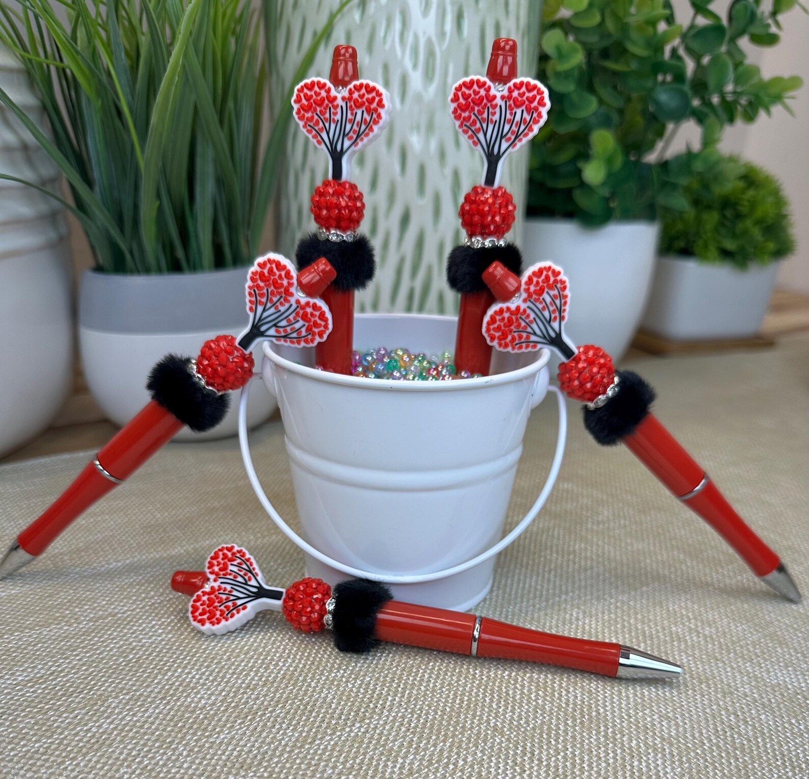 Heart Tree Pen With Red Beads & Faux Fur | Whimsical Writing Gift ...