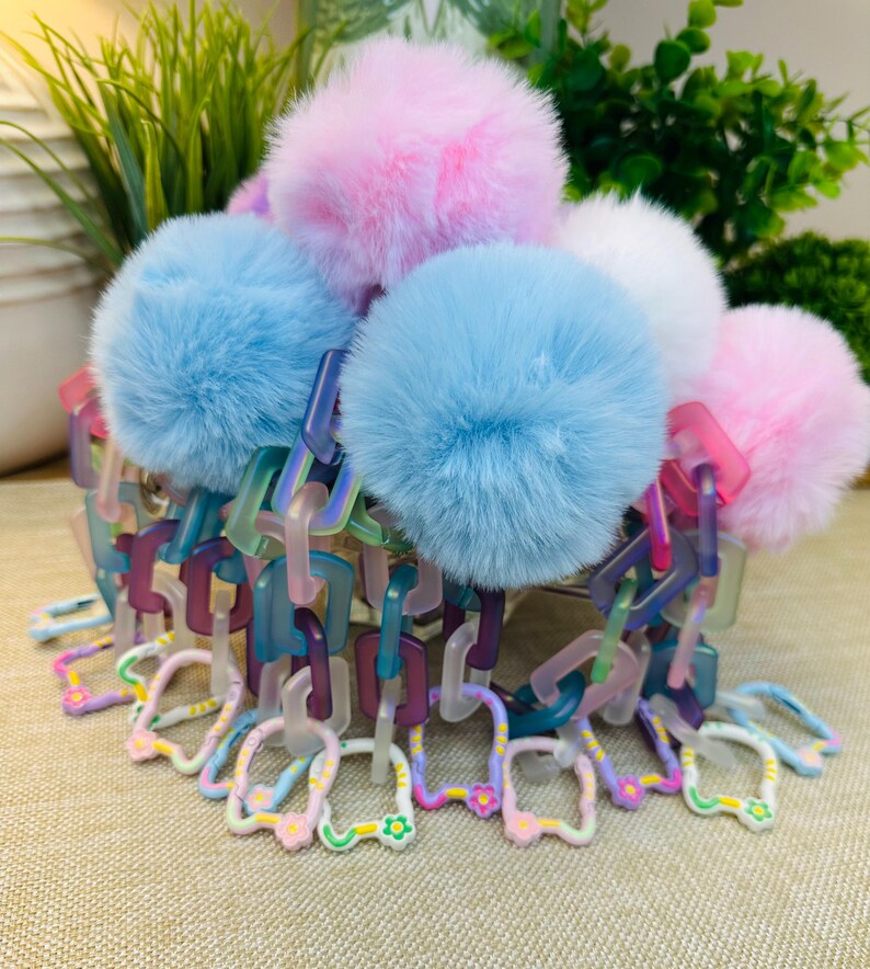 Jelly Chain Kitty Carabiner: Pastel Plush Pompom Bag Charm - Etsy