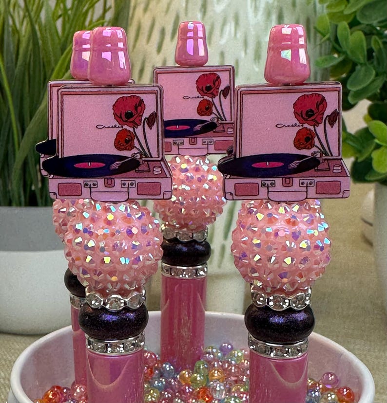 Retro Record Player Pen – Pink Vintage Turntable Pen With Glitter, Gift ...