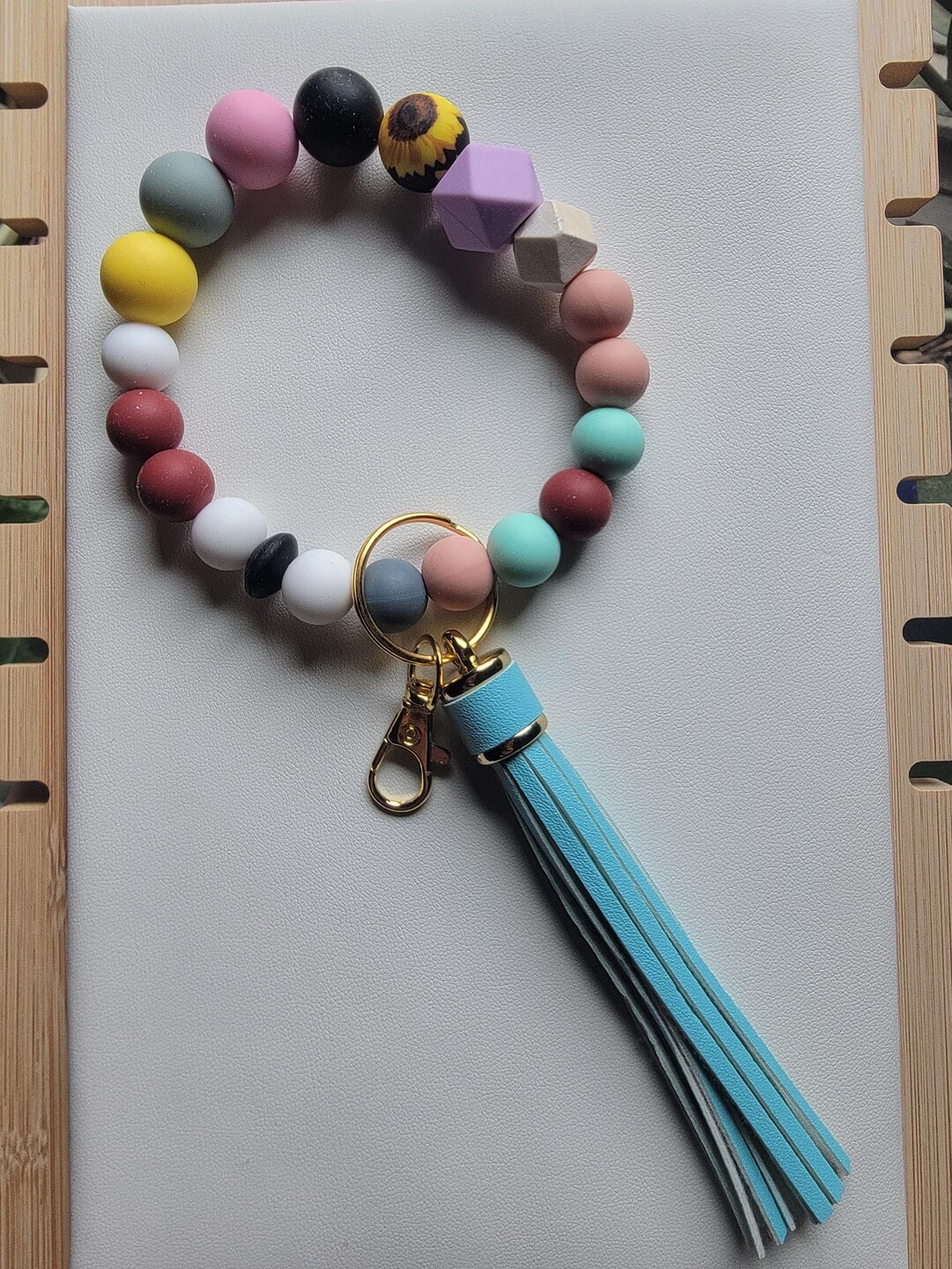 Beaded Wristlet With Keychain and Tassel Made by a Special Needs Teen ...