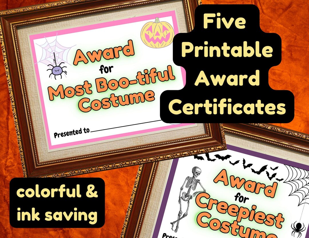 Halloween Costume Contest Award Certificate Printable - Etsy