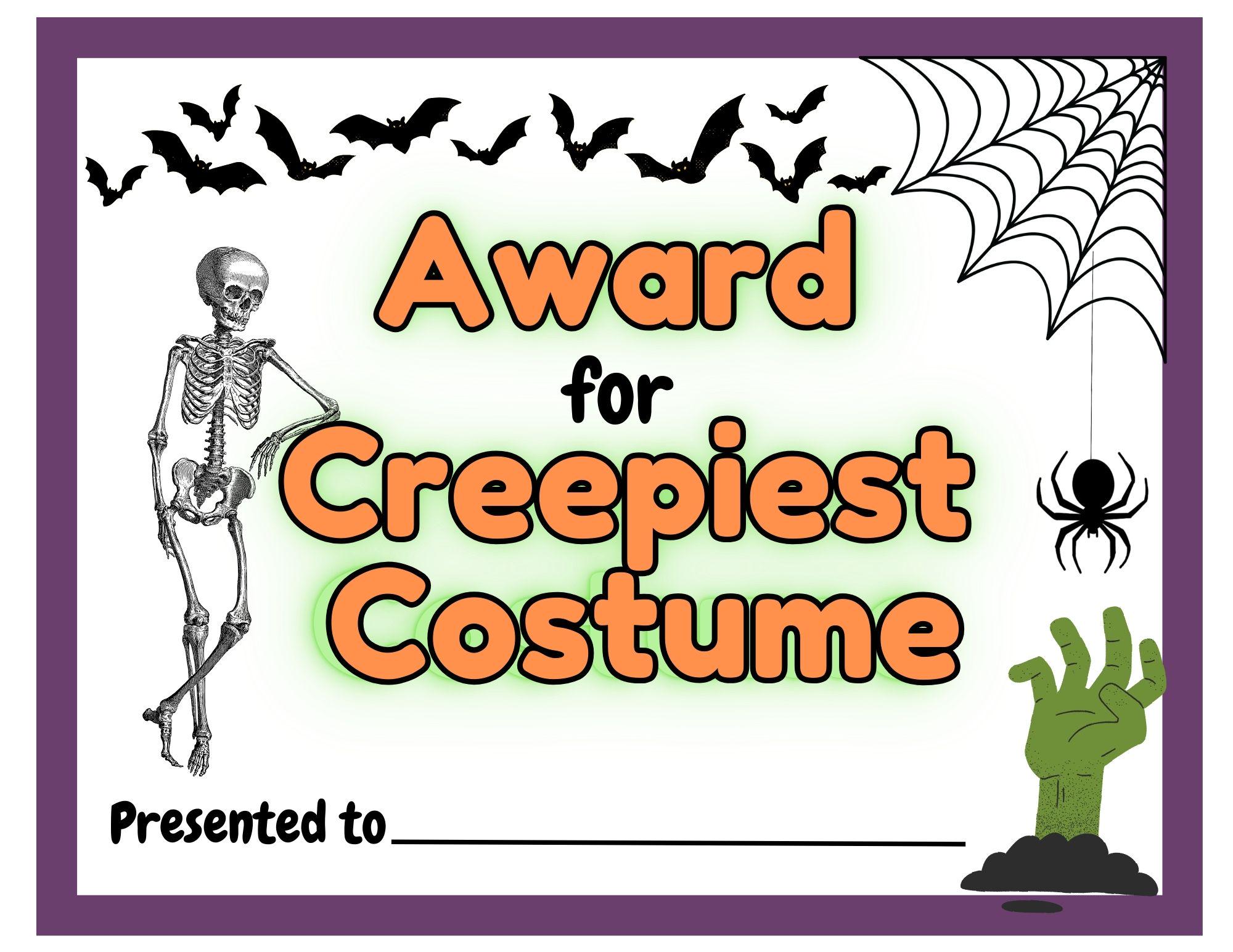Halloween Costume Contest Award Certificate Printable - Etsy