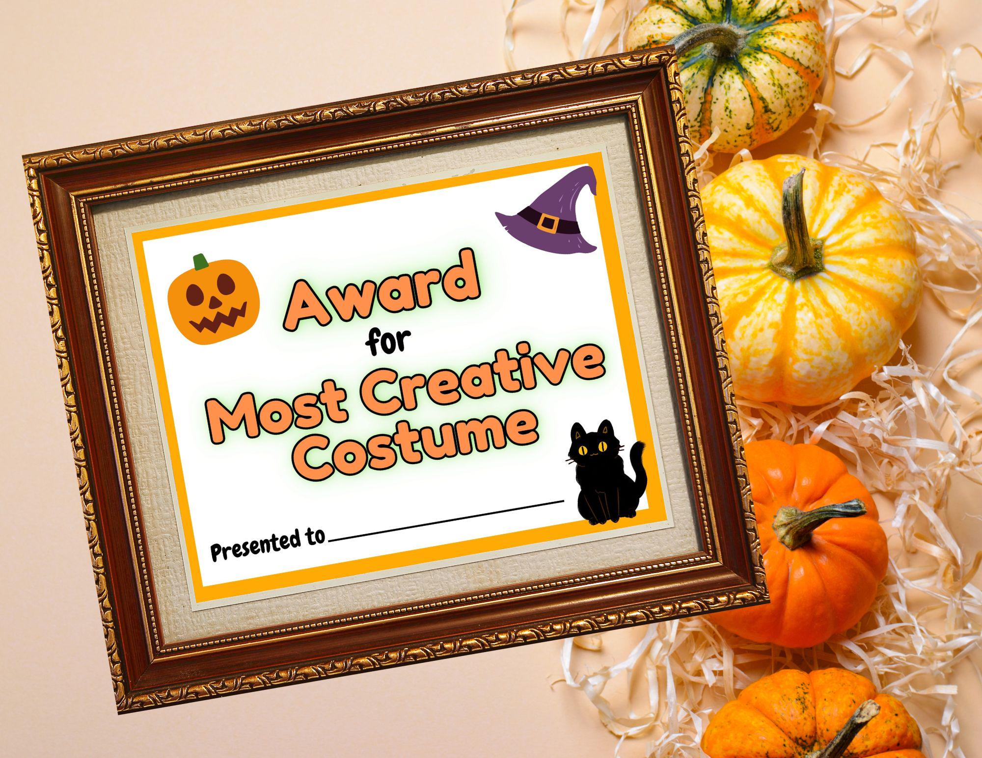 Halloween Costume Contest Award Certificate Printable - Etsy