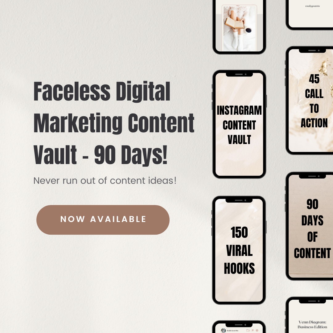 Faceless Digital Marketing Instagram Content Vault | 90 Days of Content Ideas | 150 Viral Hooks ...