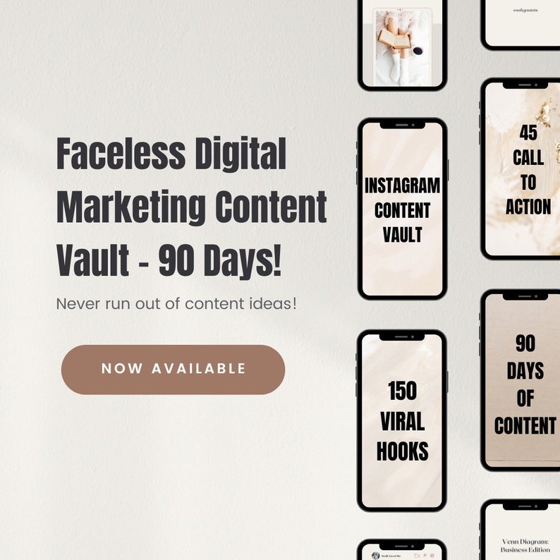 Faceless Digital Marketing Instagram Content Vault | 90 Days of Content ...