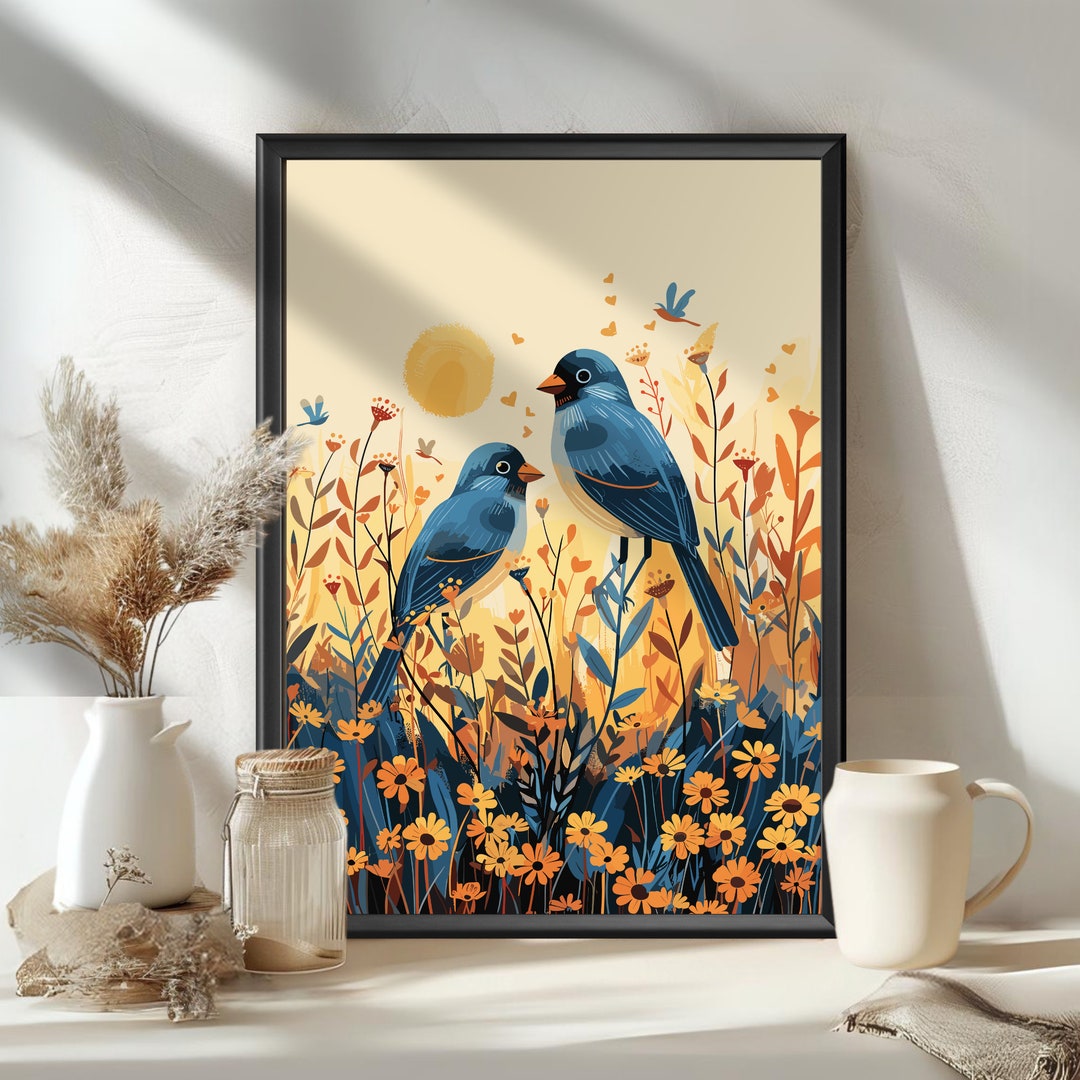 Blue Finch Bird Poster, British Bluefinch Bird Art, Blue Tits Bird ...
