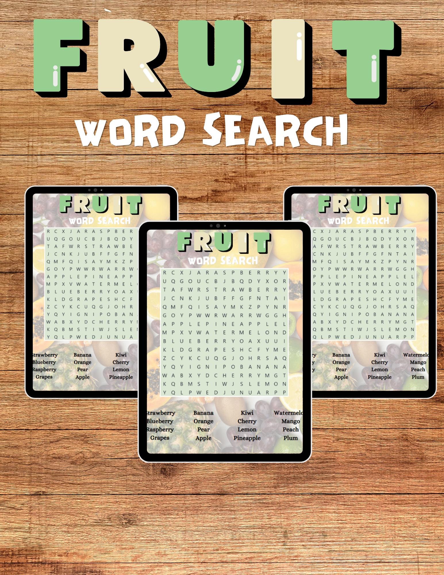 Fruit Word Search Food & Drink Fall Party Game Puzzle Game Activity for ...
