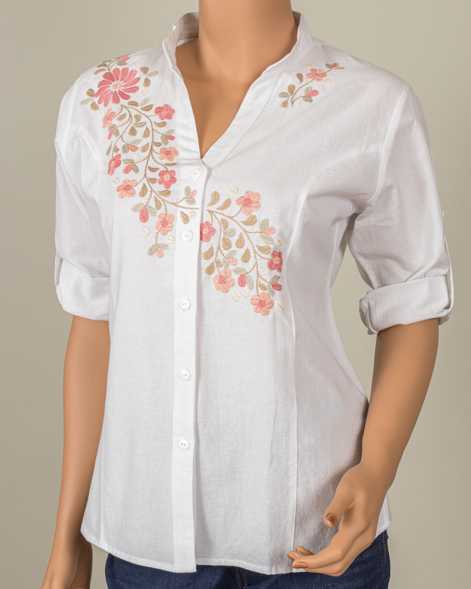 Women's Handmade Ecuadorian White Button-up With Pink Embroidery - Etsy