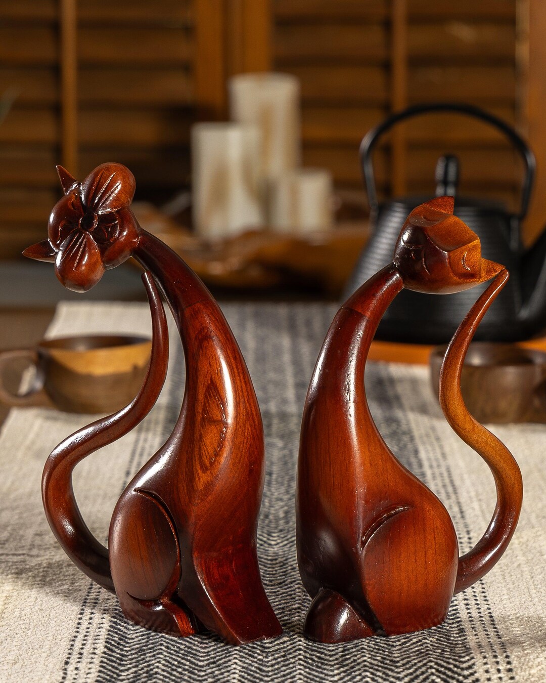 Hand-carved Wooden Siamese Cats, Wood Decor, Wood Art, Unique Gift ...
