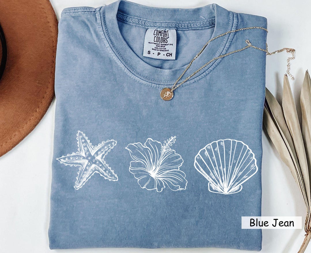 Hibiscus Seashell Shirt: Comfort Colors Beach Graphic Tee - Etsy