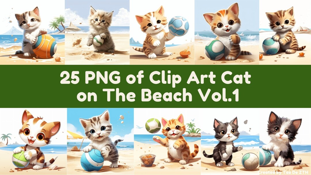 25 PNG 2D Cartoon Cat Clipart Digital Download of Cute Cat ...
