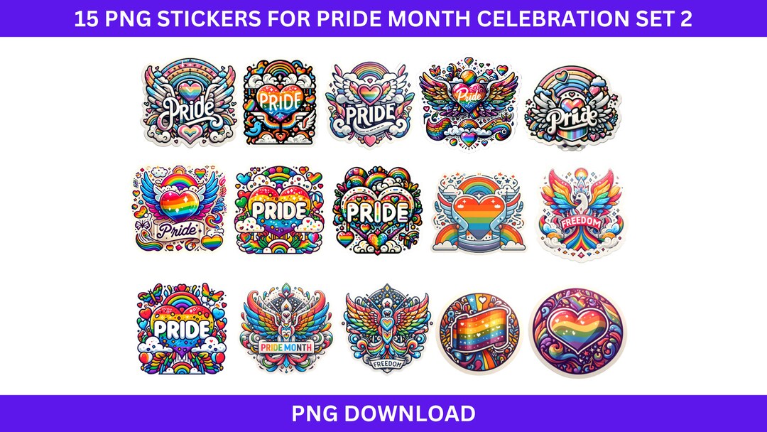 15 PNG Pride Stickers for Decoration Colorful LGBTQ Digital Download ...