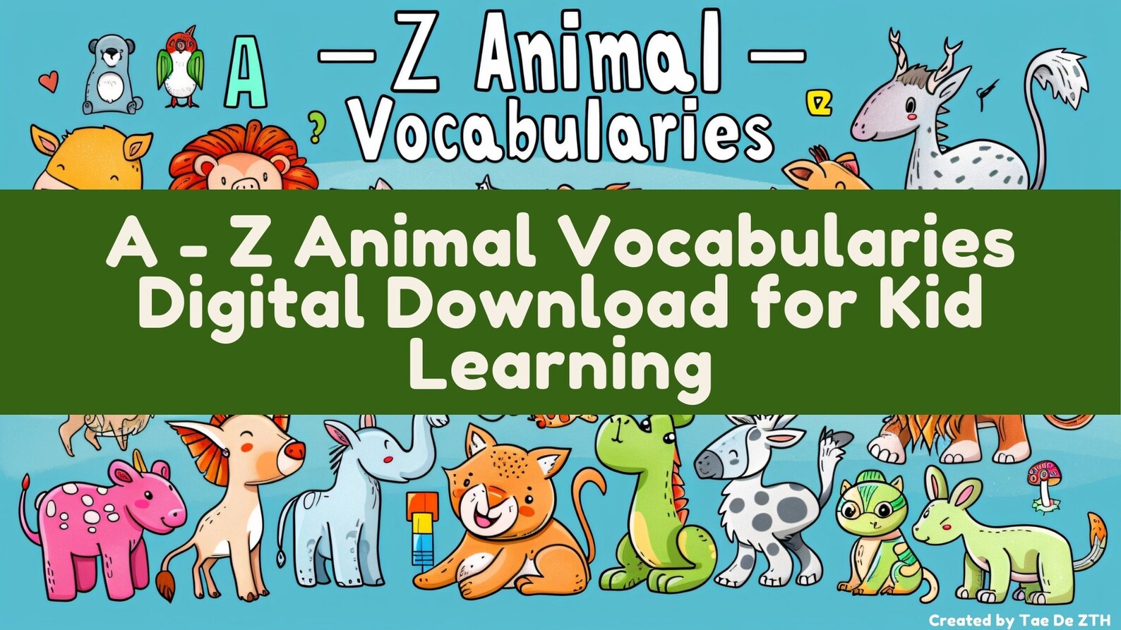 A Z Animal Vocabularies Digital Download for Kid Learning Educational ...