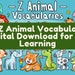 A Z Animal Vocabularies Digital Download for Kid Learning Educational ...