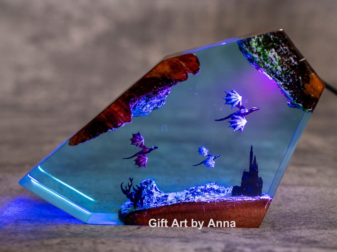 Handmade Fire & Ice Dragon Lamp: RGB LED Wood Resin Table Decor - Etsy