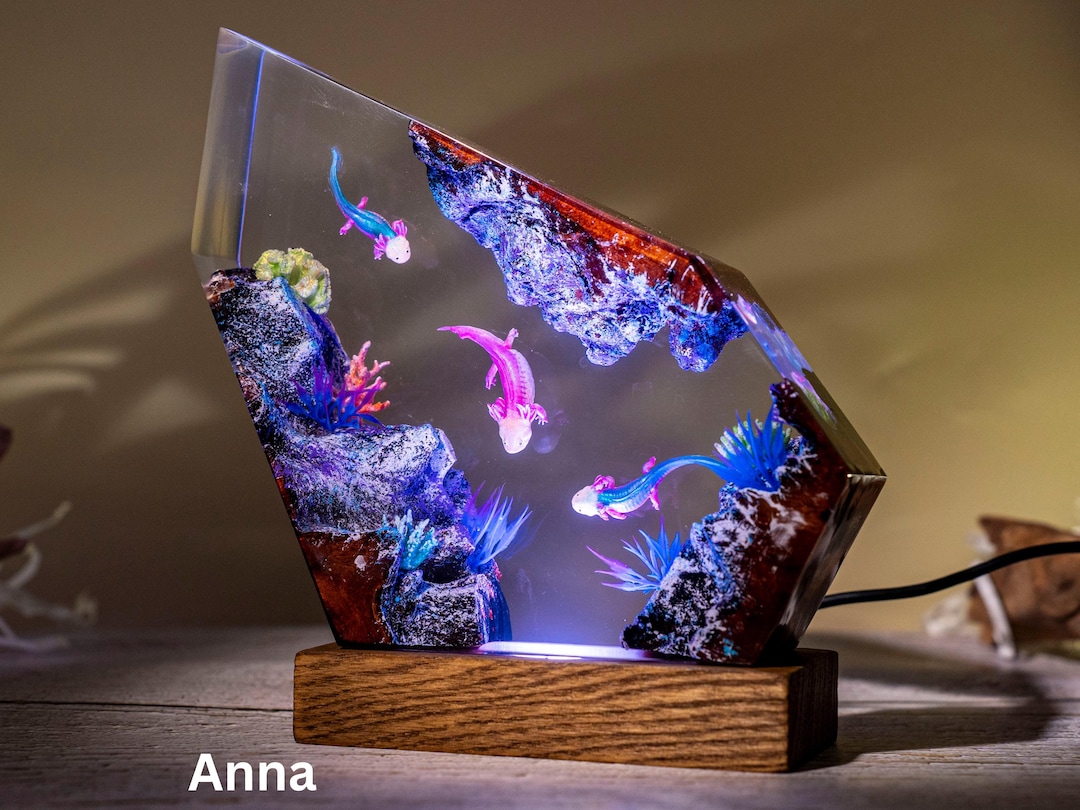 Axolotl Aquarium Resin Lamp: Handmade RGB Night Light – Pet Lover Gift ...