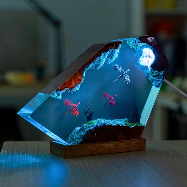 Handmade Dragon Resin Lamp – Fantasy Night Light, RGB LED Decor - Etsy