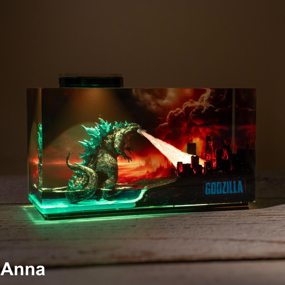 Godzilla Resin Night Light – Handmade Movie Scene Night Light – Monster ...