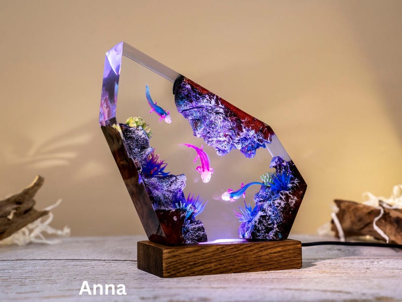 Axolotl Aquarium Resin Lamp: Handmade RGB Night Light – Pet Lover Gift ...