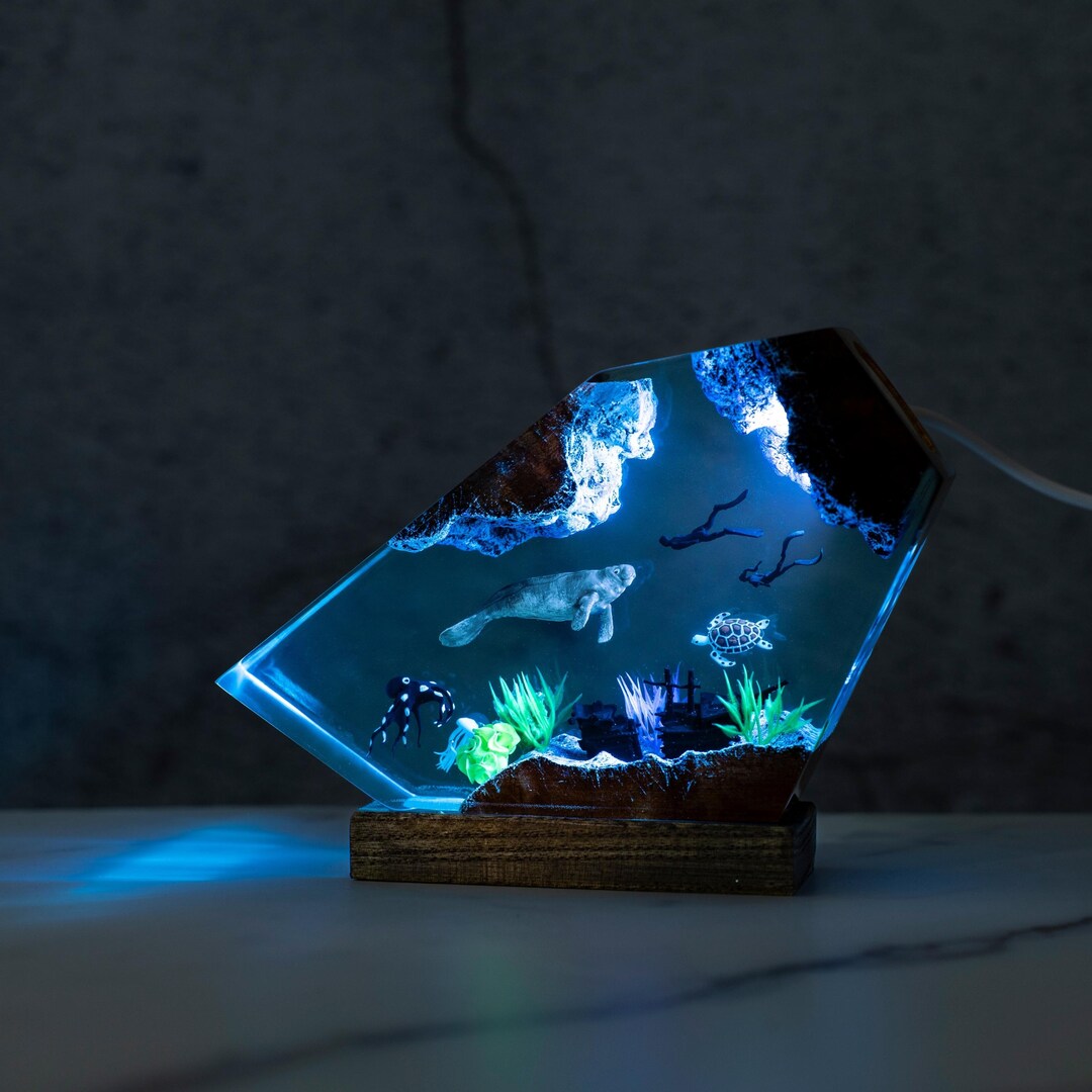 Manatee Resin Lamp: Handmade Ocean Scene Night Light - Etsy
