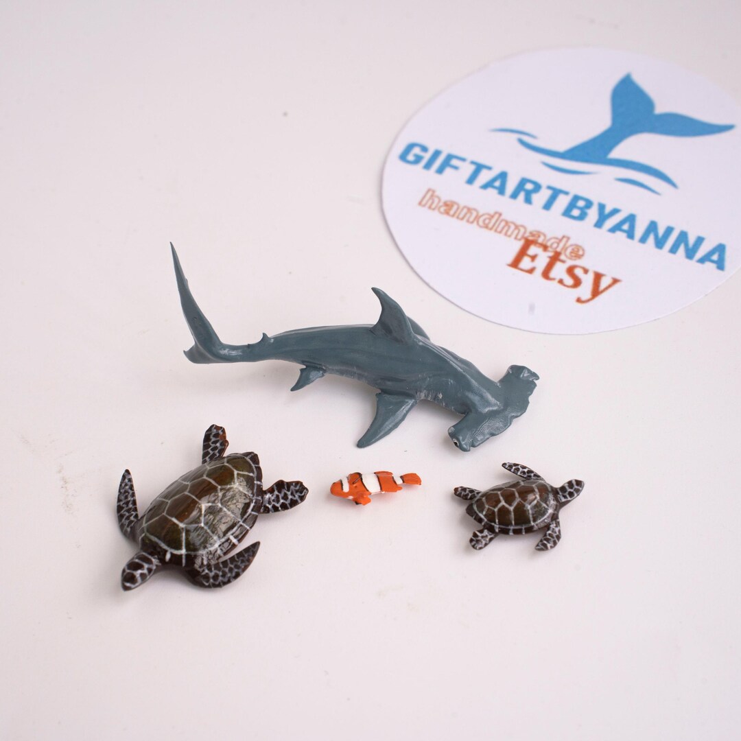 Hammerhead Shark and Turtle Miniature – Handmade Ocean Resin Model ...