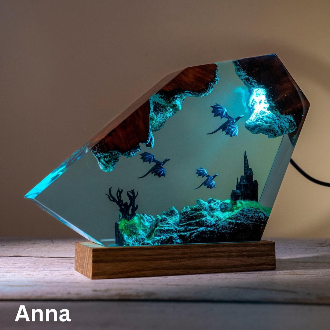 3D Dragon Table Lamp: Wood & Resin RGB LED Lamp - Etsy
