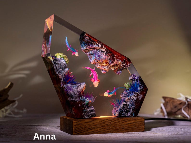 Axolotl Aquarium Resin Lamp: Handmade RGB Night Light – Pet Lover Gift ...