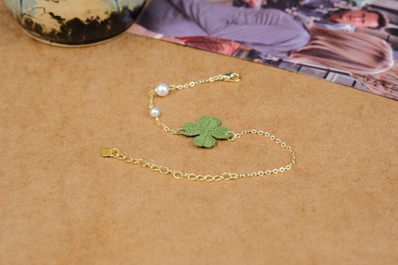 Four-leaf Clover Bracelet, Handmade Jewelry, Micro Crochet, Finished ...
