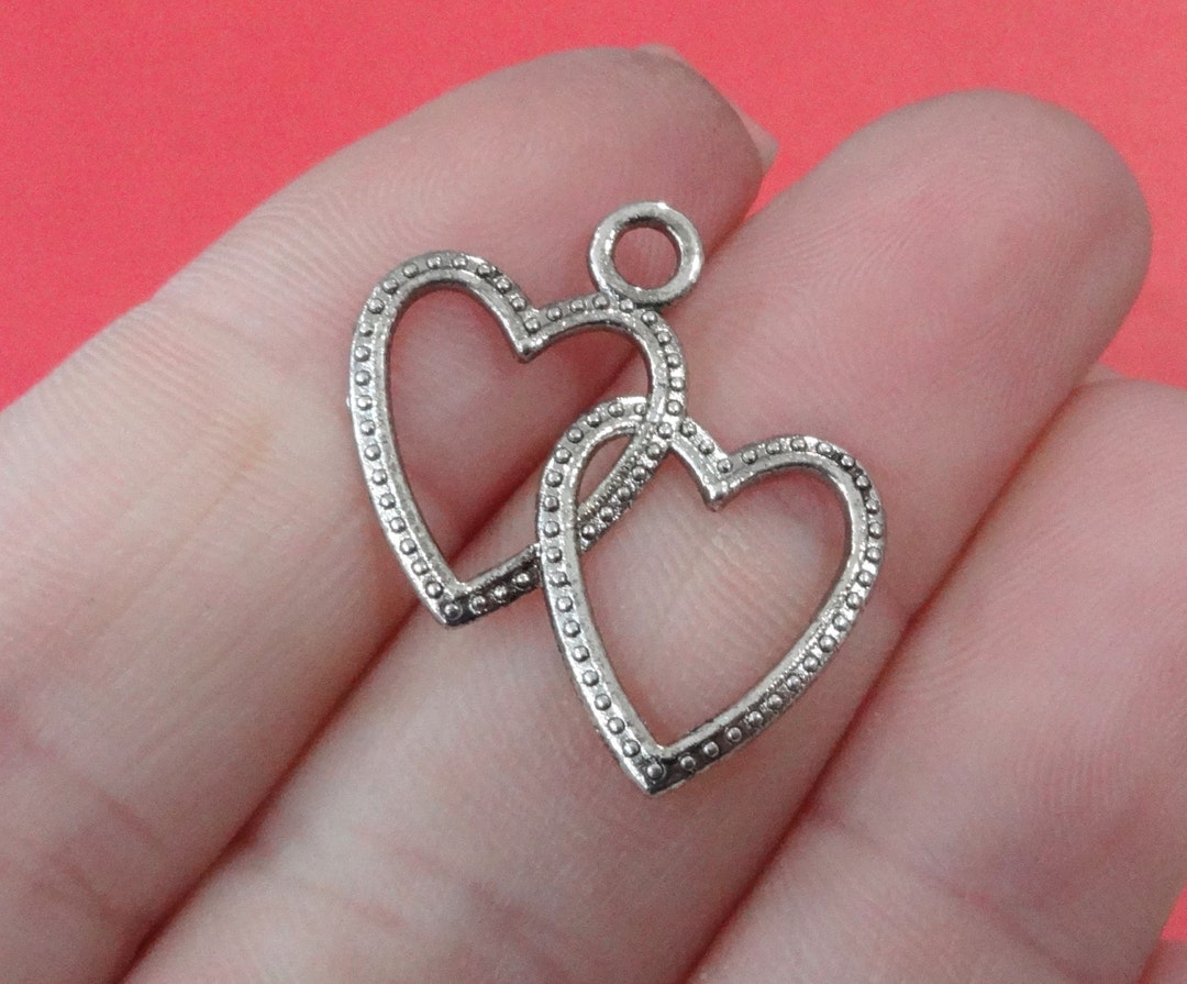 50 Charms, Heart, Double, Open, Hearts, Charm 23.5x23mm, Hole: 2.5mm ...