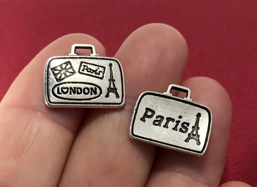 10 Charms, Paris, London, Eiffel Tower, Suitcase, Luggage, Charm double ...