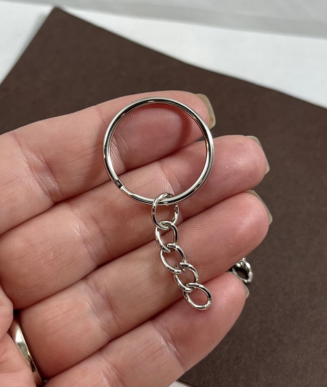 10 Iron Split Key Rings, With Curb Chains, Keychain, Findings, Platinum ...