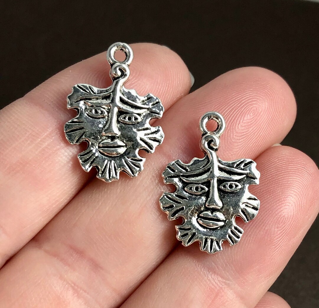 10 Charms, Leaf, Green Man, Celtic, Face, Folksy, Charm 21x15x2mm, Hole ...
