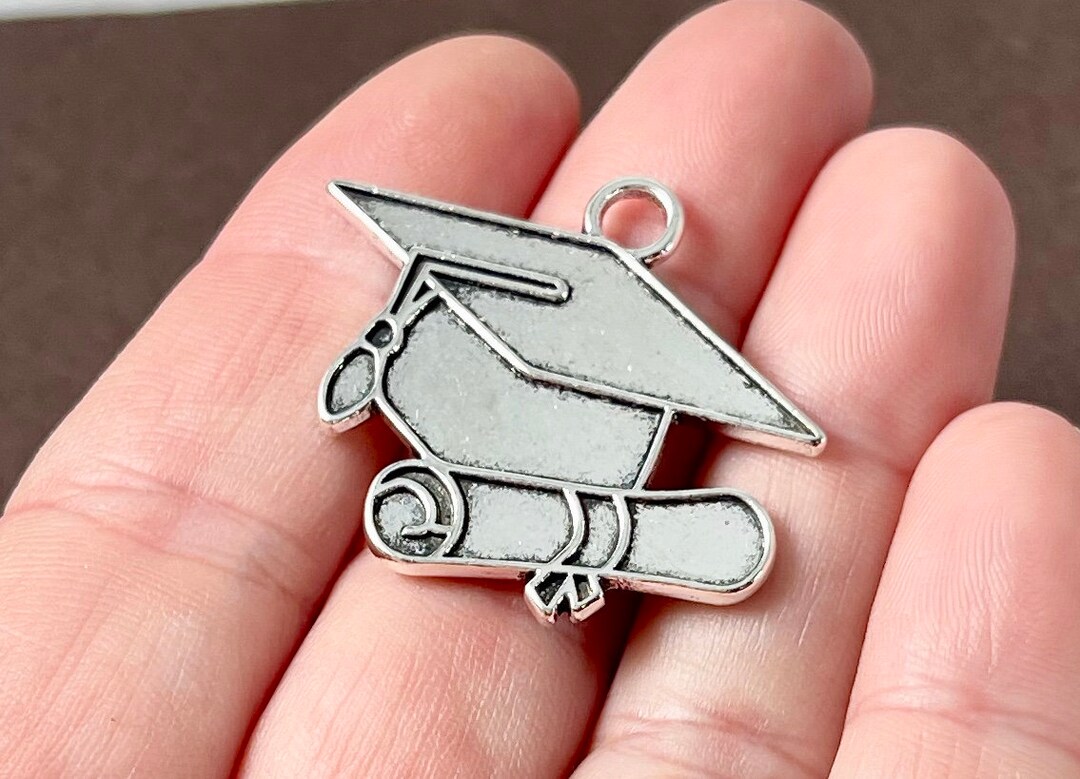 10, GRADUATE, Diploma, Cap, Graduation, Charm, Pendant, 29x35x1.5mm ...
